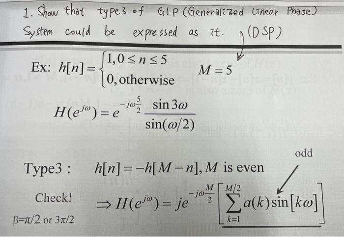 1. Show that type 3 of GLP (Generalized linear Phase) | Chegg.com