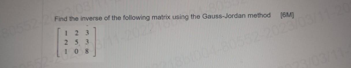 Solved Find the inverse of the following matrix using the | Chegg.com
