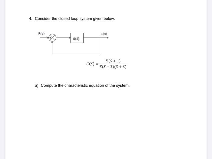 Solved 4. Consider the closed loop system given below. C(s) | Chegg.com