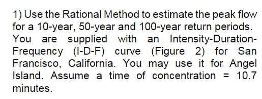 Solved 1) ﻿Use the Rational Method to estimate the peak flow | Chegg.com