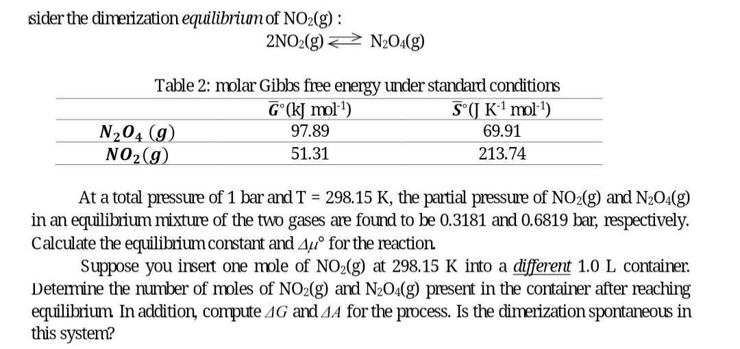 Solved sider the dimerization equilibrium of NO2(g) : | Chegg.com