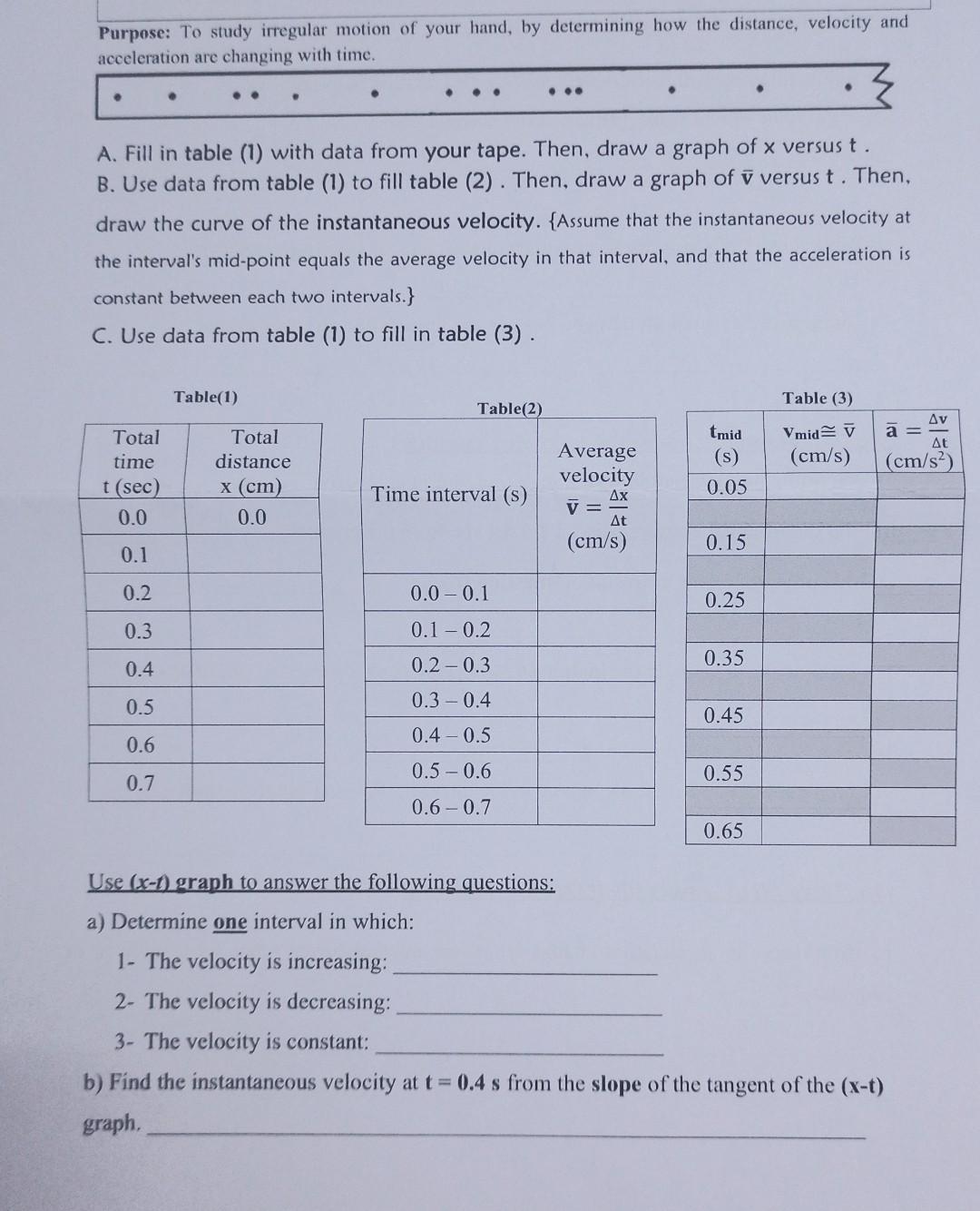 Purpose: To study irregular motion of your hand, by | Chegg.com