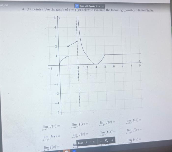Solved 4. (12 points) Use the graph of y=J(x) below to | Chegg.com