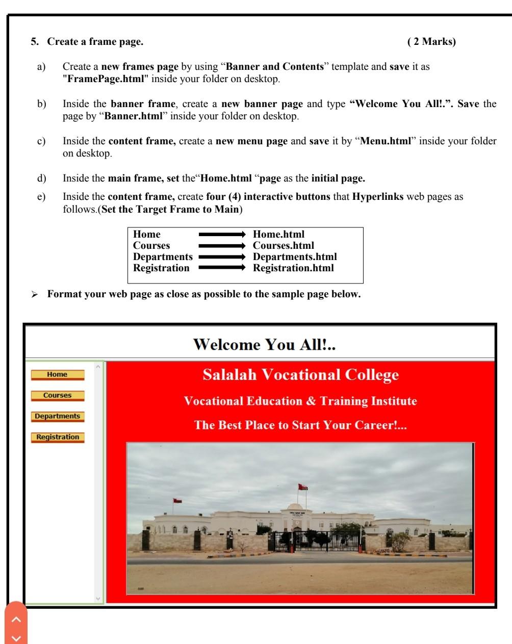 Solved 5. Create a frame page. ( 2 Marks) a) Create a new | Chegg.com