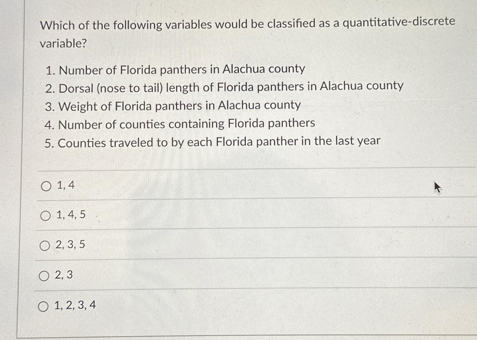 Solved Which of the following variables would be classified | Chegg.com