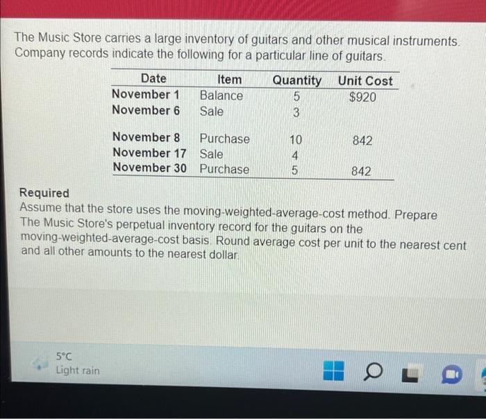 Solved The Music Store carries a large inventory of guitars | Chegg.com