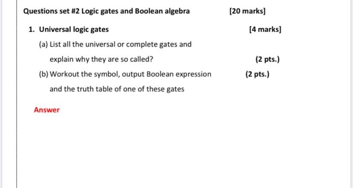 Solved [20 marks) [4 marks) Questions set #2 Logic gates and | Chegg.com