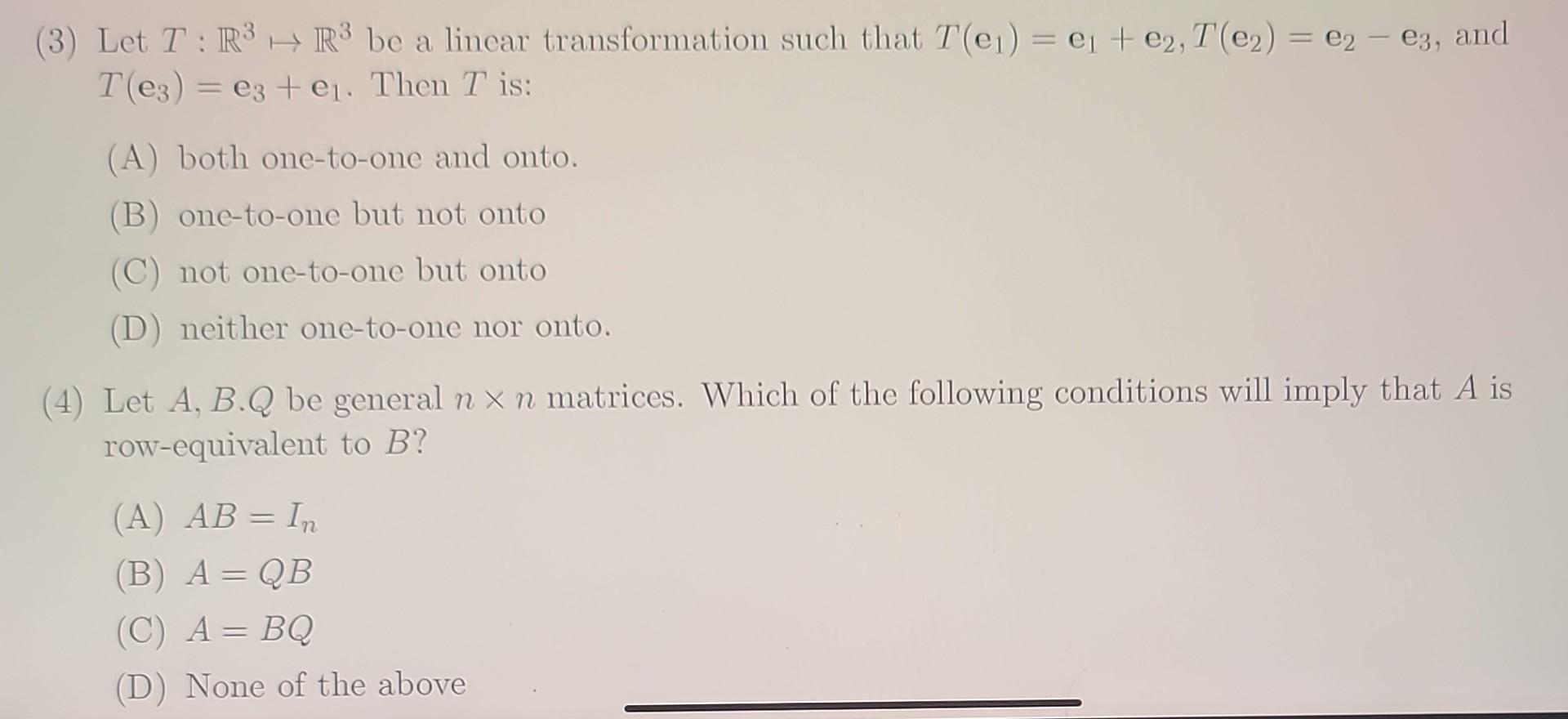 Solved (3) Let T:R3↦R3 be a linear transformation such that | Chegg.com