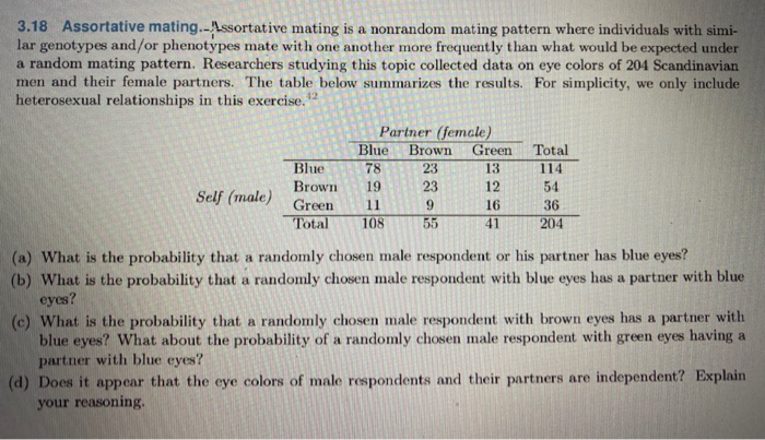 Solved 3.18 Assortative mating. -Lssortative mating is a | Chegg.com