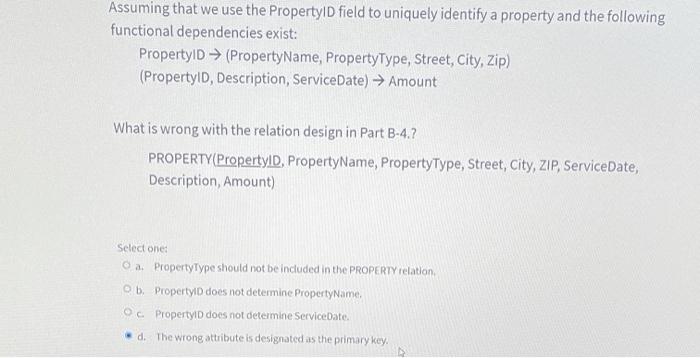 Solved Assuming that we use the Property D field to uniquely | Chegg.com