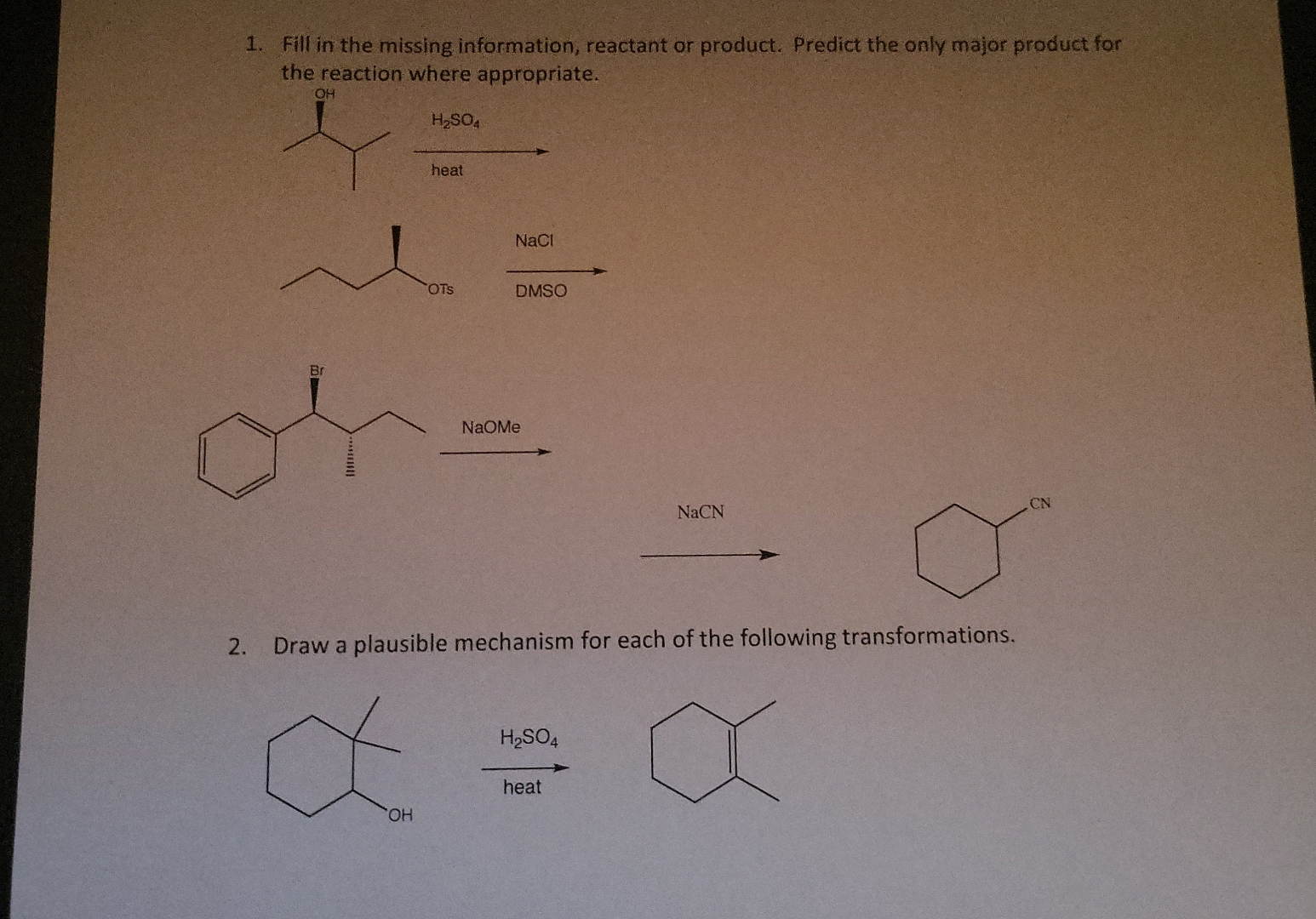 Solved Fill in the missing information, reactant or product. | Chegg.com
