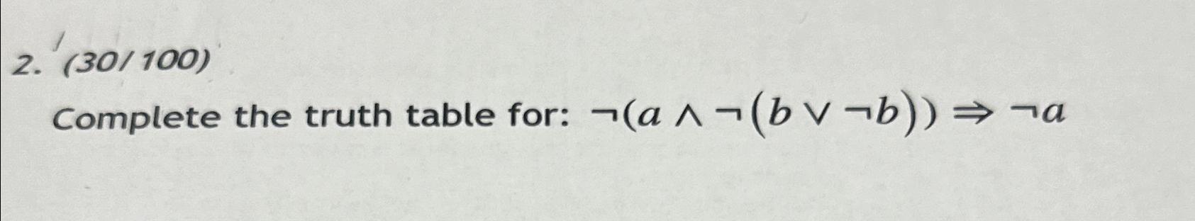 Solved (30100)Complete the truth table for: | Chegg.com