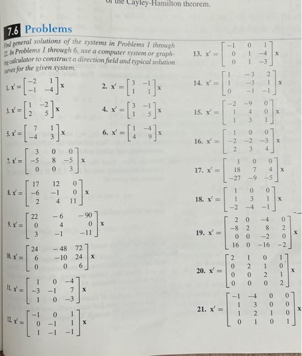 Solved 7.6 Problems Fid general solutions of the systems in | Chegg.com