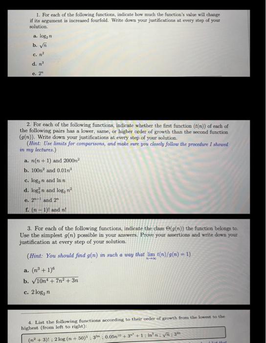 Solved 1. For each of the following functions, indicate bow | Chegg.com