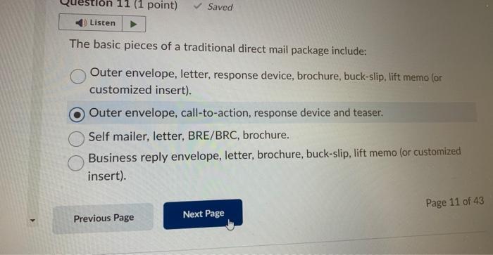 Solved The basic pieces of a traditional direct mail package | Chegg.com