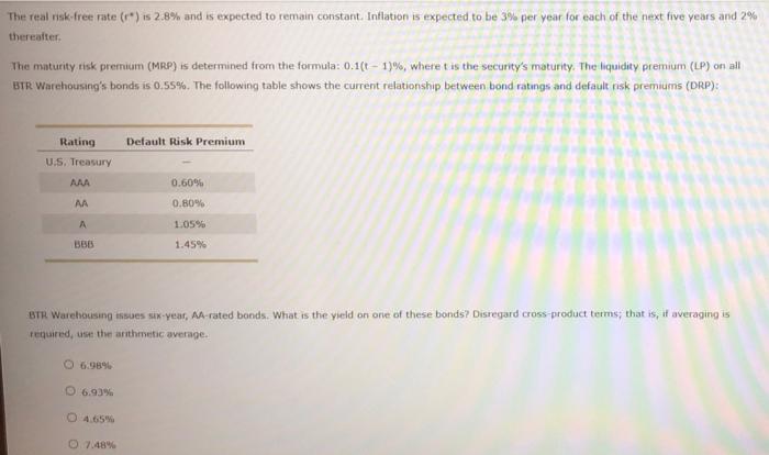 Solved The real risk-free rate (r) is 2.8% and is expected | Chegg.com