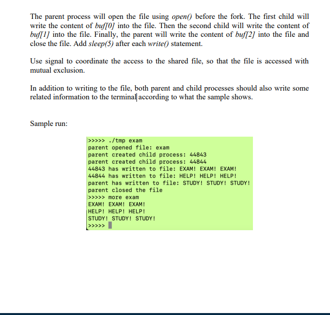 Solved The parent process will open the file using openO | Chegg.com