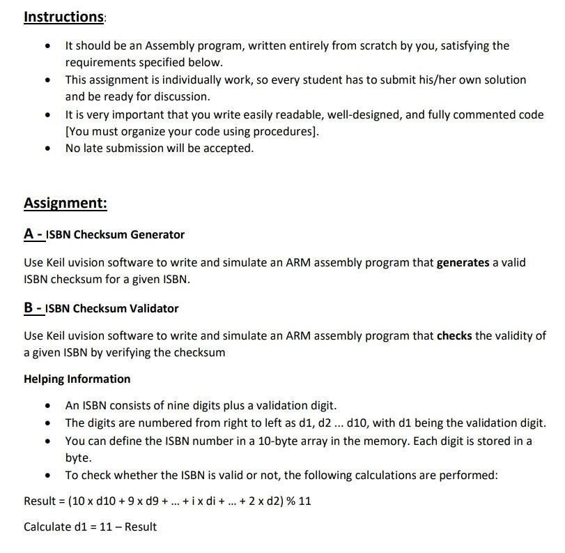 Solved Instructions: • It should be an Assembly program, | Chegg.com