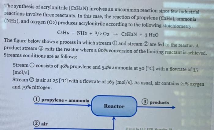 Solved The synthesis of acrylonitrile (C3H3N) involves an | Chegg.com