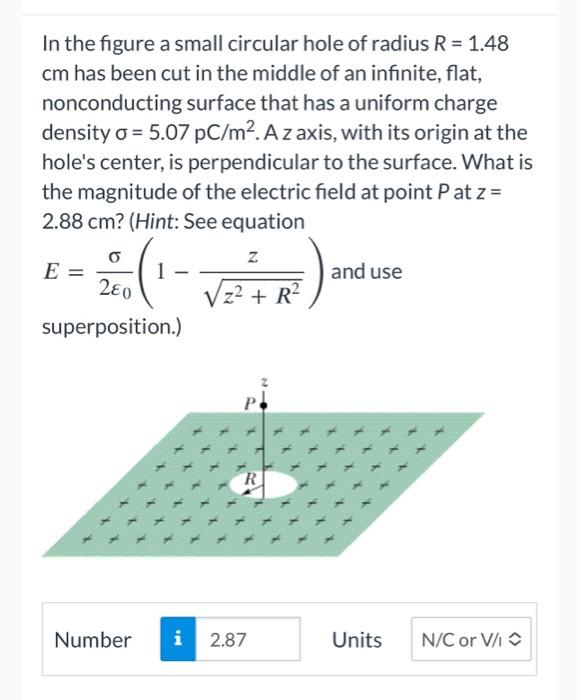 Solved In the figure a small circular hole of radius R=1.48 | Chegg.com