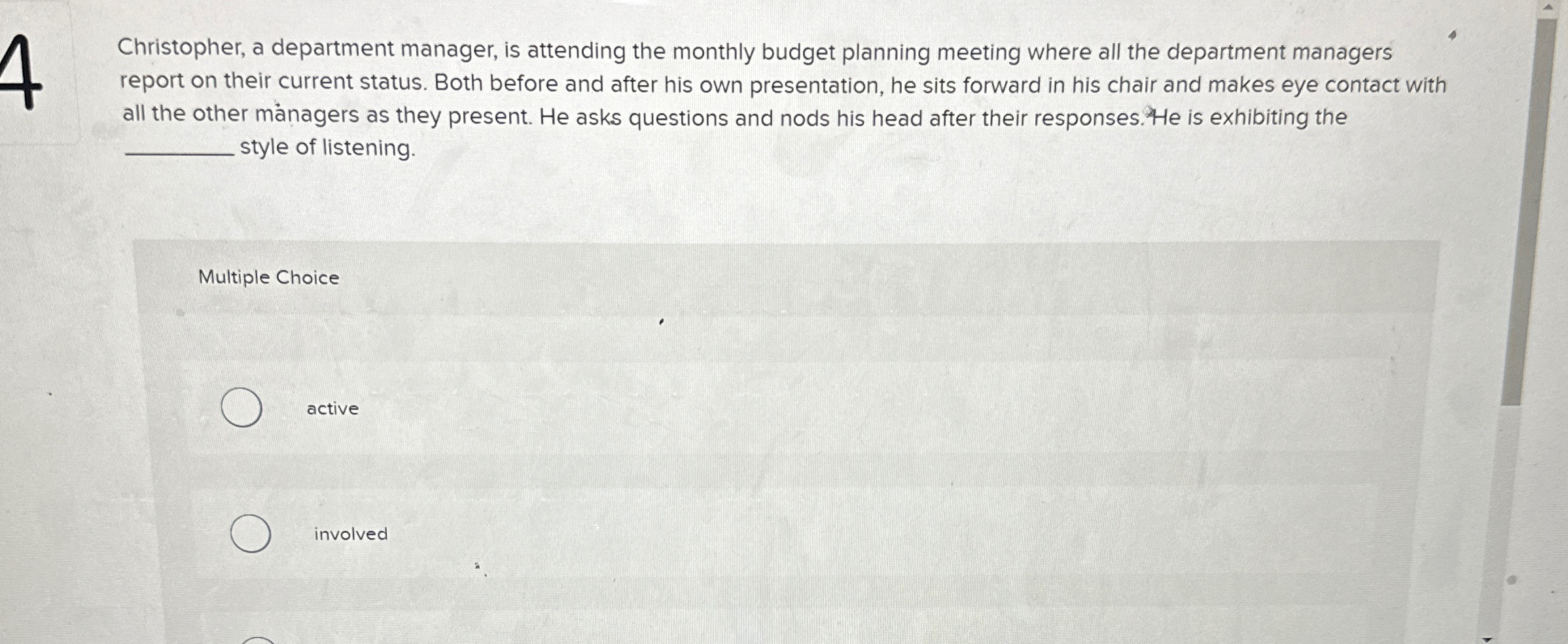 Solved 4Christopher, a department manager, is attending the | Chegg.com