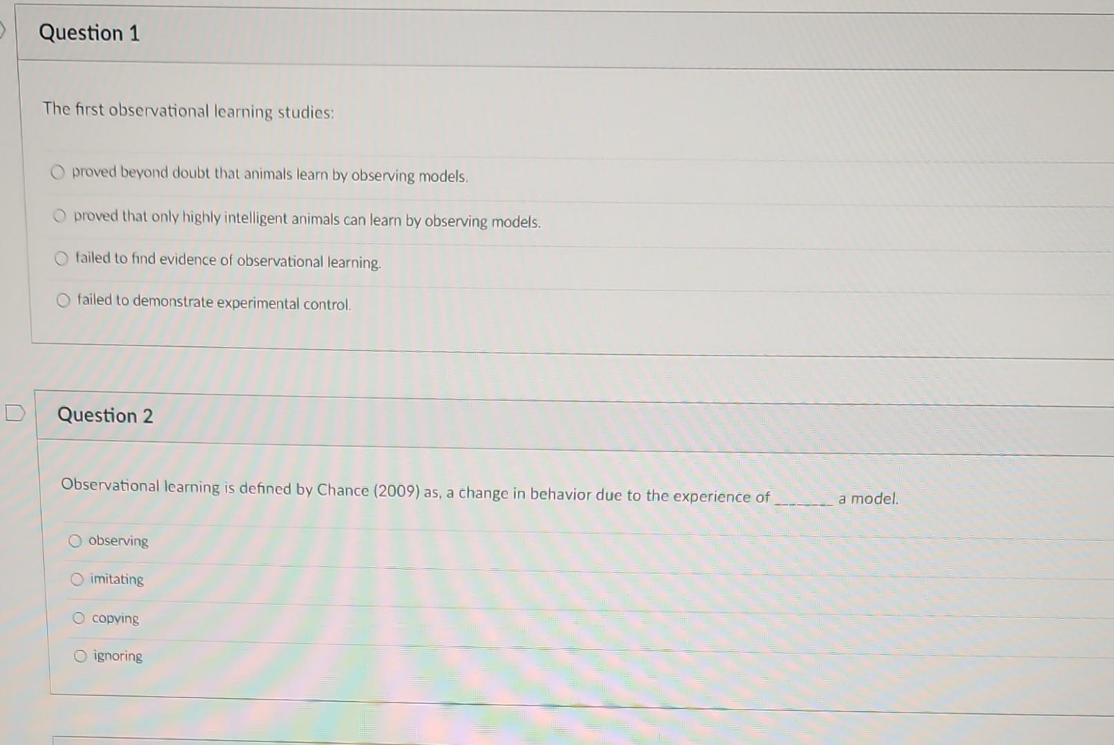Solved The first observational learning studies: proved | Chegg.com