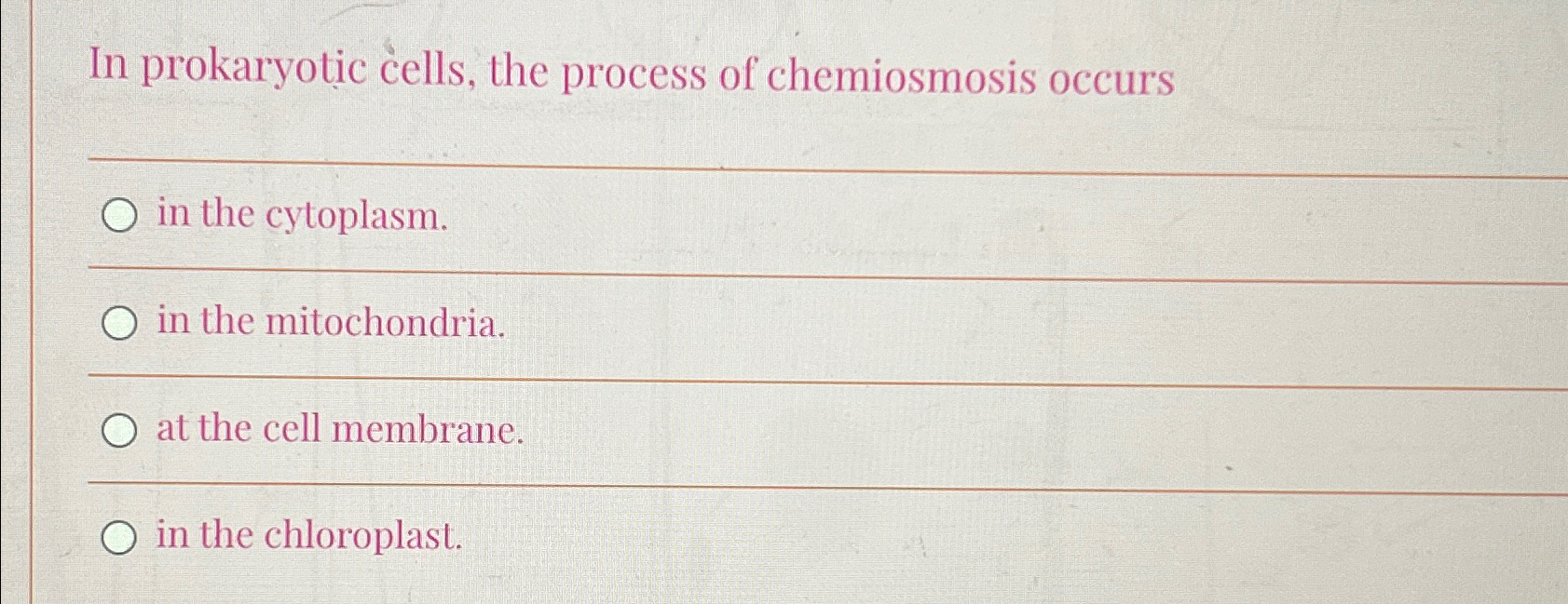 Solved In prokaryotic cells, the process of chemiosmosis | Chegg.com
