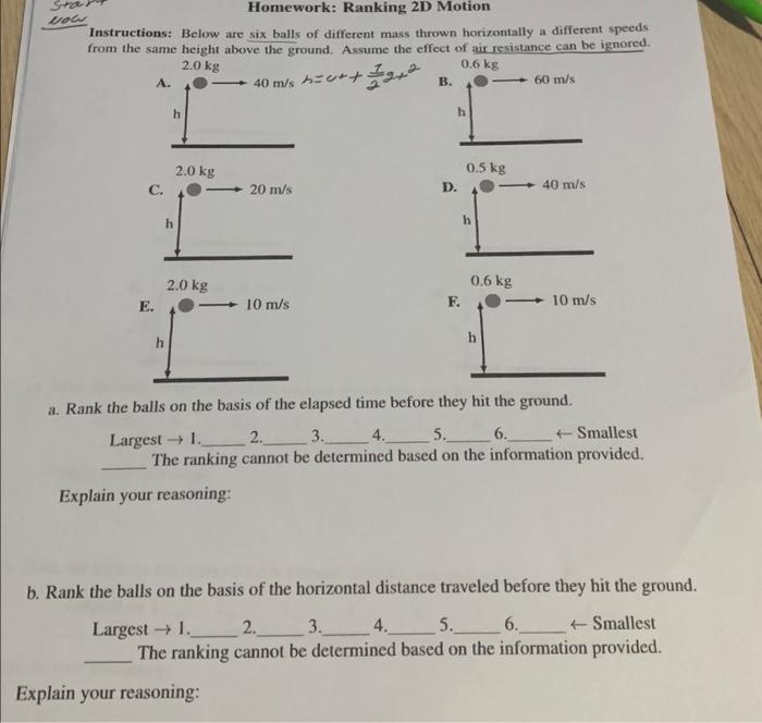 Solved NOW Homework: Ranking 2D Motion Instructions: Below | Chegg.com