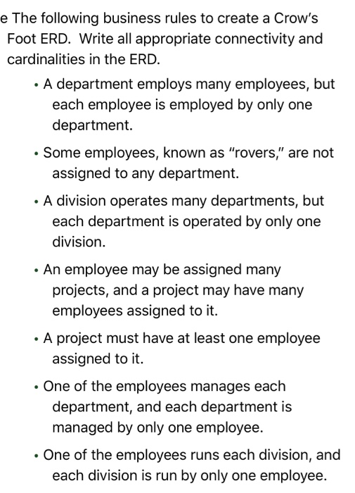 Solved Use the following business rules to create a Crows | Chegg.com