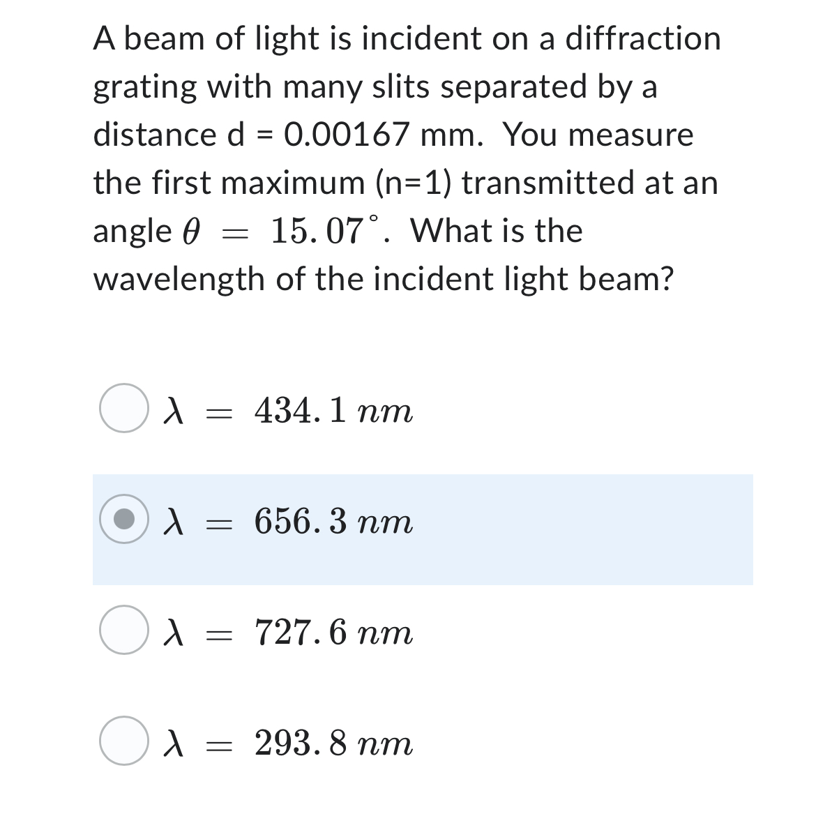 Solved A beam of light is incident on a diffraction grating | Chegg.com