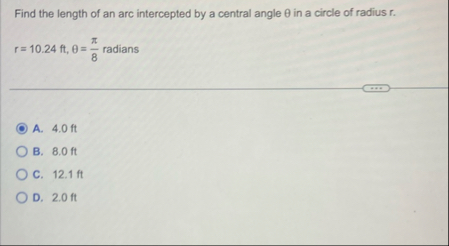 Solved Find the length of an arc intercepted by a central | Chegg.com