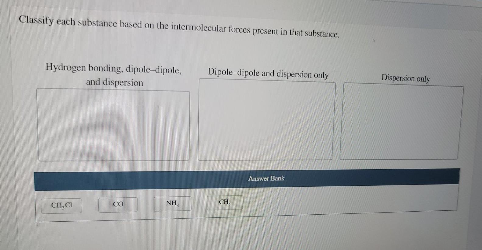 Solved Classify each substance based on the intermolecular | Chegg.com