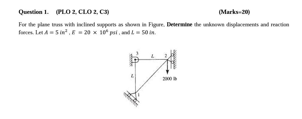 Solved Question 1. (PLO 2, CLO 2, C3) (Marks=20) For the | Chegg.com