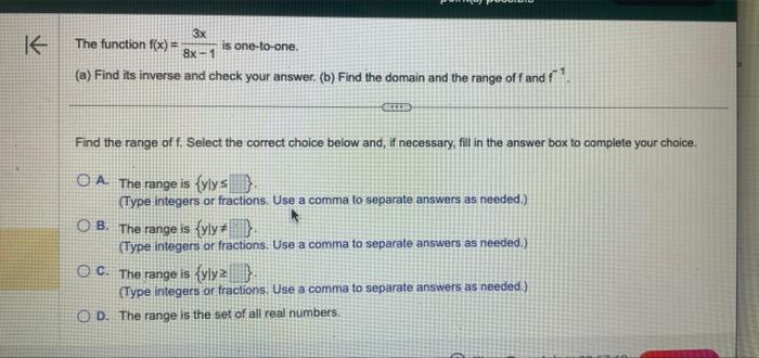 Solved The function f(x)=8x−13x is one-to-one. (a) Find its | Chegg.com