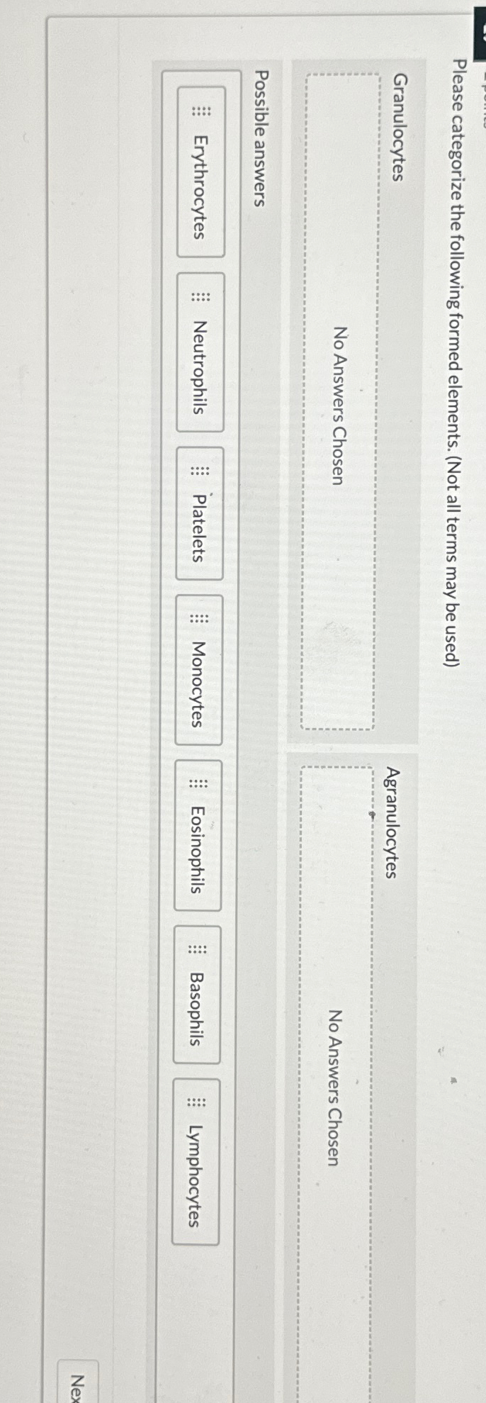 Solved Please categorize the following formed elements. (Not | Chegg.com