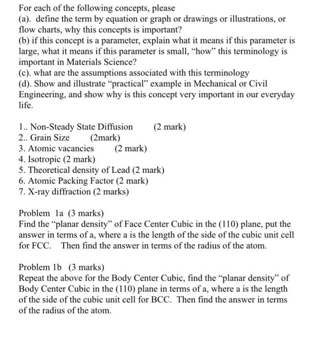 Solved For each of the following concepts, please (a). | Chegg.com