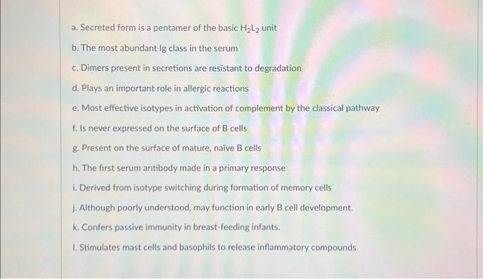 Solved Part 4: Match each immunoglobulin isotype (1-5) with | Chegg.com