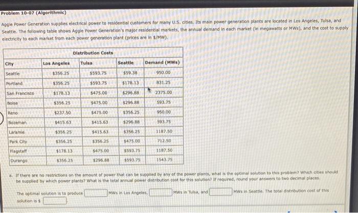 Solved Aggle Power Generation supplies electrical power to | Chegg.com