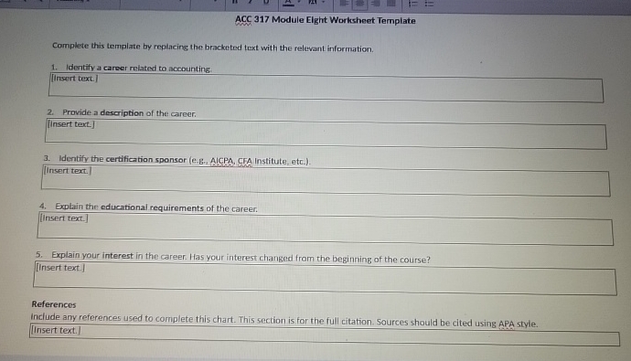 Solved ACC 317 ﻿Module Elght Worksheet TempiateComplete this | Chegg.com