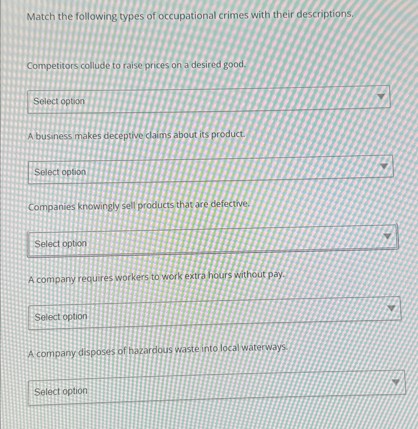 Solved Match the following types of occupational crimes with | Chegg.com