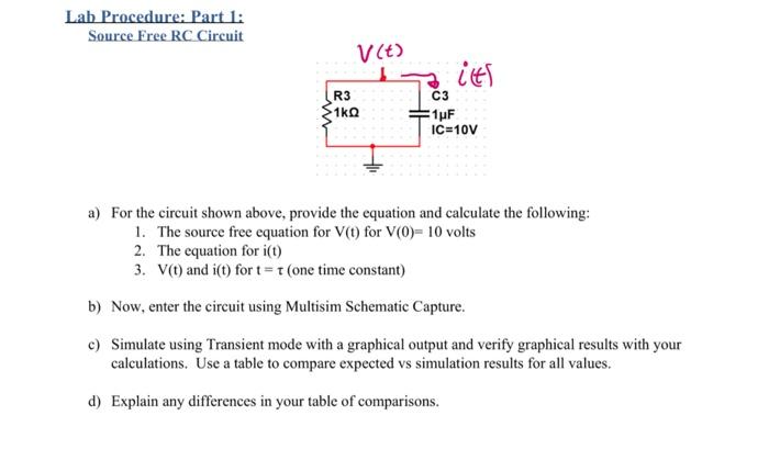 Solved Lah Procedure: Part 1: Source Free RC Circuit a) For | Chegg.com