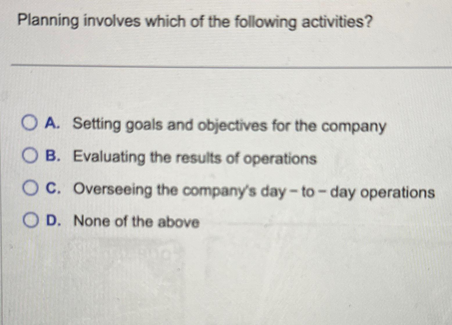 Solved Planning involves which of the following | Chegg.com