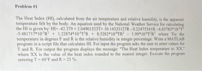 Solved The Heat Index (HI), calculated from the air | Chegg.com