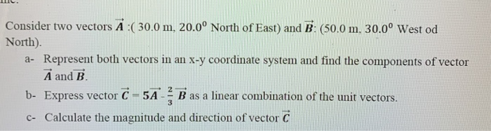 Solved Consider two vectors A :( 30.0 m, 20.0° North of | Chegg.com