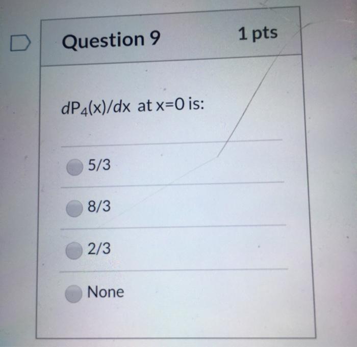 Solved 1 pts Question 9 dP4(x)/dx at x=0 is: 5/3 8/3 2/3 | Chegg.com