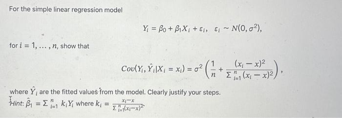 Solved For the simple linear regression model | Chegg.com