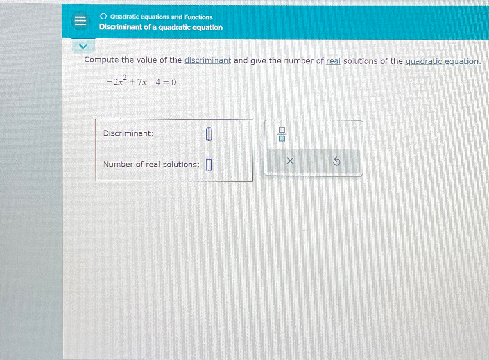 Solved Quadratic Equations and FunctionsDiscriminant of a | Chegg.com