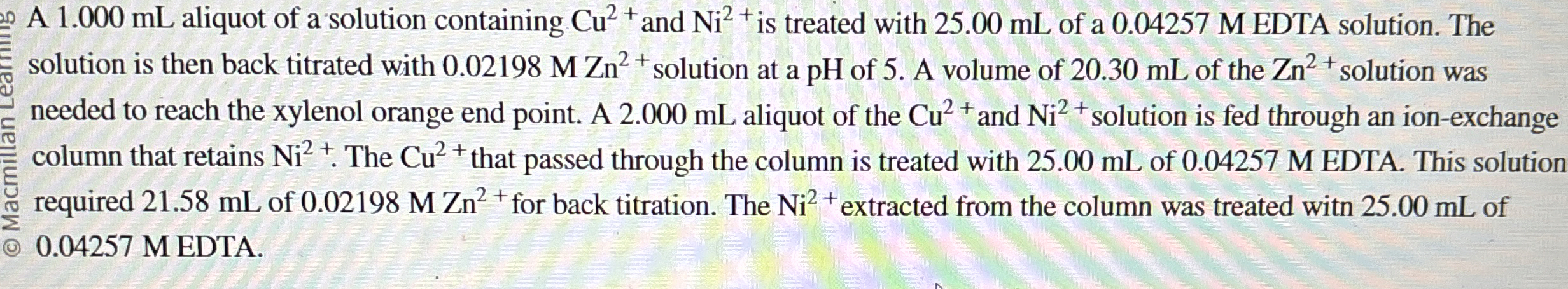 High Quality SOLUTION A 1.000 ﻿mL aliquot of a solution containing Cu2 ...