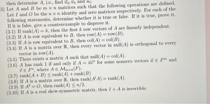 Solved 3) Let A and B be m×n matrices such that the | Chegg.com