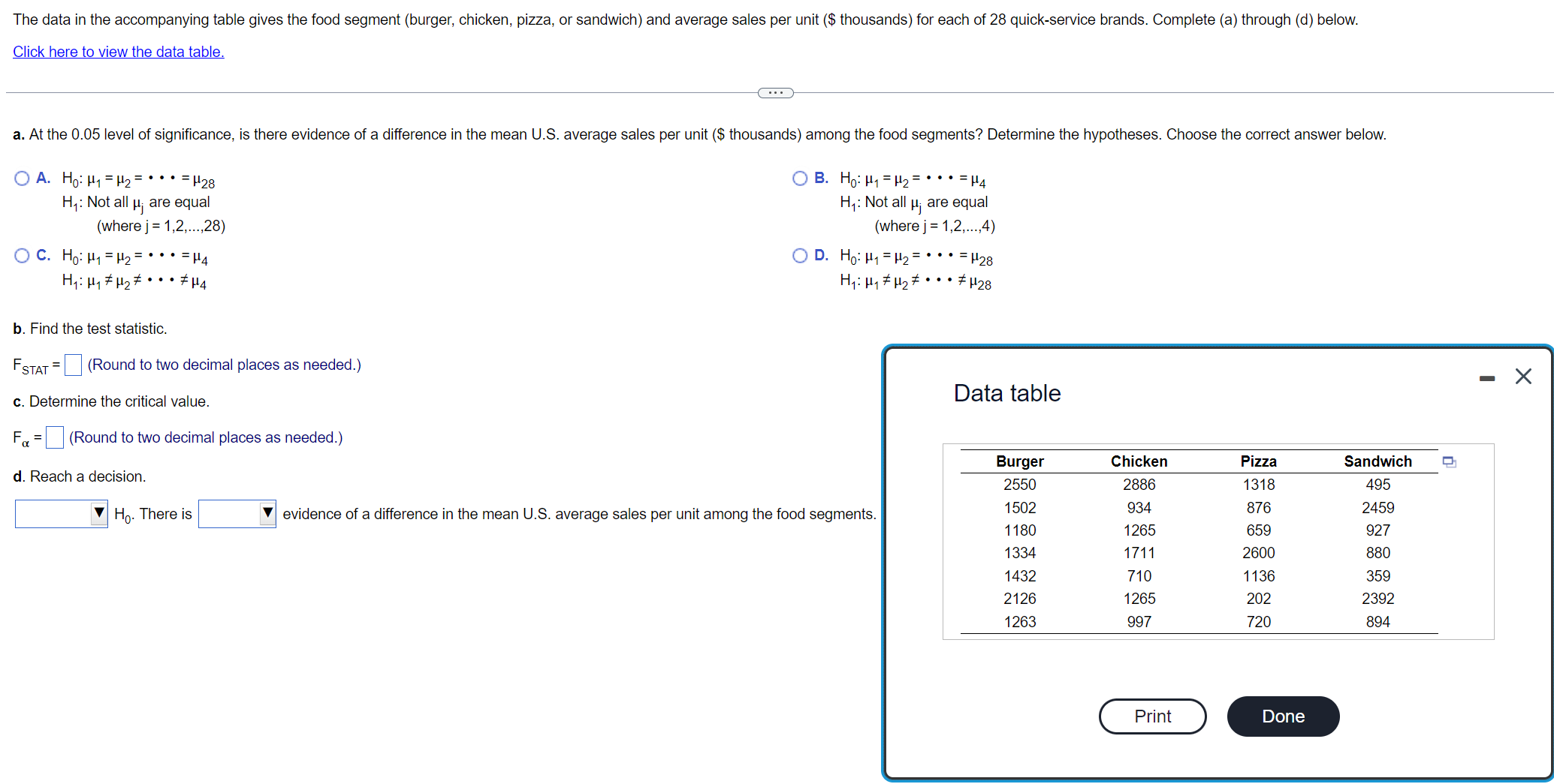 Solved Click here to view the data table. A. H_(0):\mu | Chegg.com